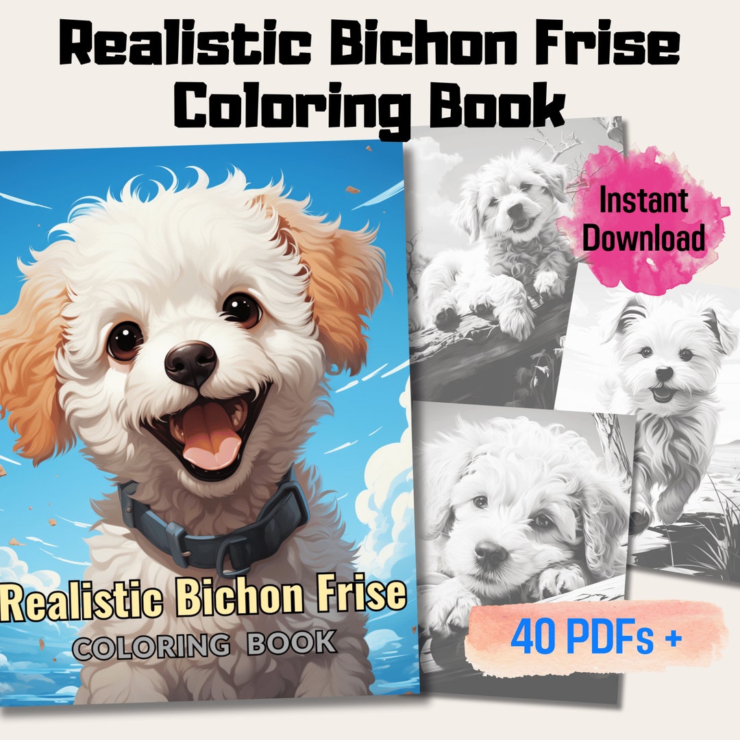 Realistic Bichon Frise Coloring Book, 20 Detail Grayscale Adult and ...
