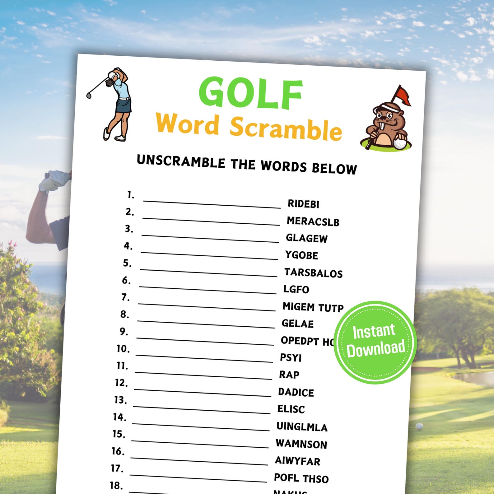 Golf Word Scramble Game | Printable Golf Team Unscramble Game | Masters ...