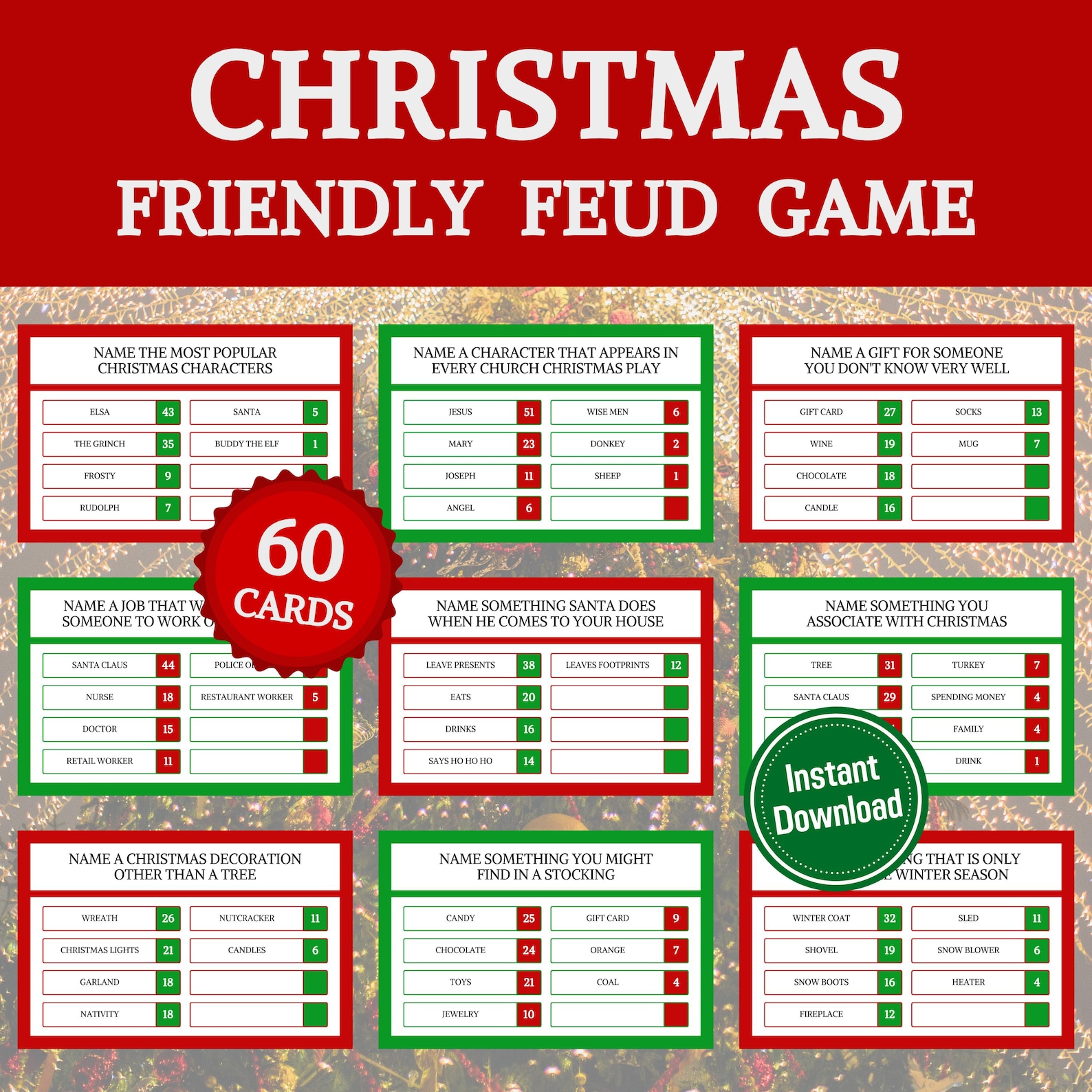 Christmas Friendly Feud Game | Printable Christmas Game | Christmas ...