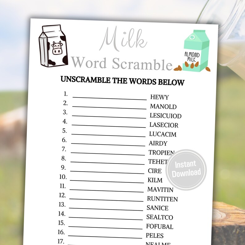Milk Word Scramble Game | Milk Unscramble Word Game | Milk Printable ...