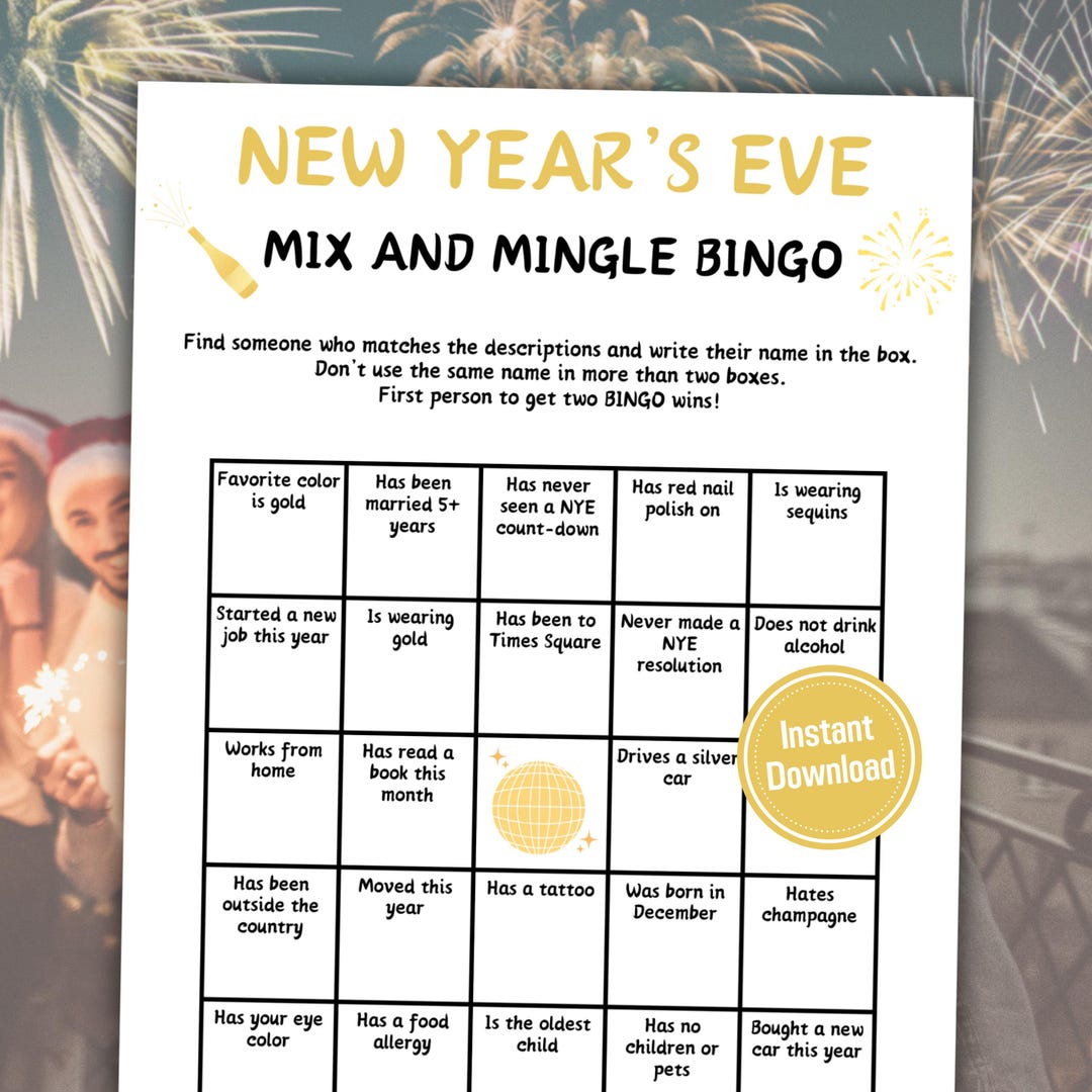 New Year's Eve Mix and Mingle Bingo | New Years Find the Guest Bingo ...