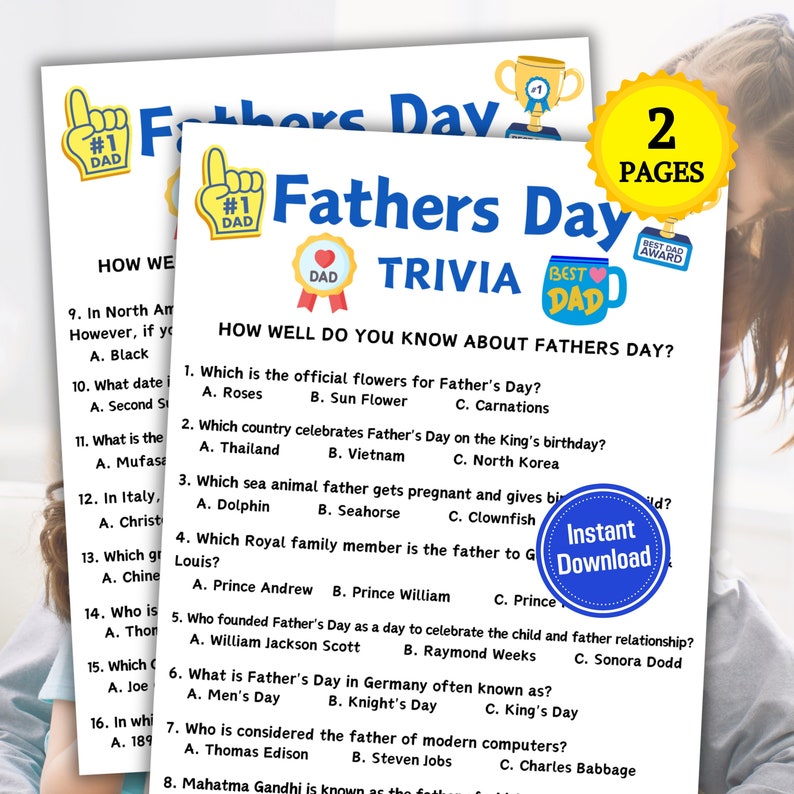 Fathers Day Trivia Game | Printable Father's Day Quiz for Adults and ...