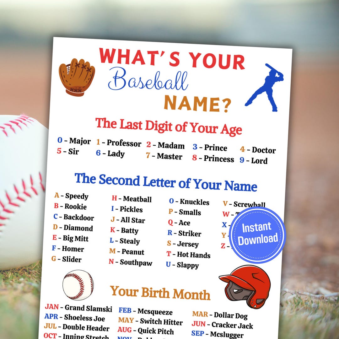 What's Your Baseball Name Game | Printable Baseball Name Creator ...