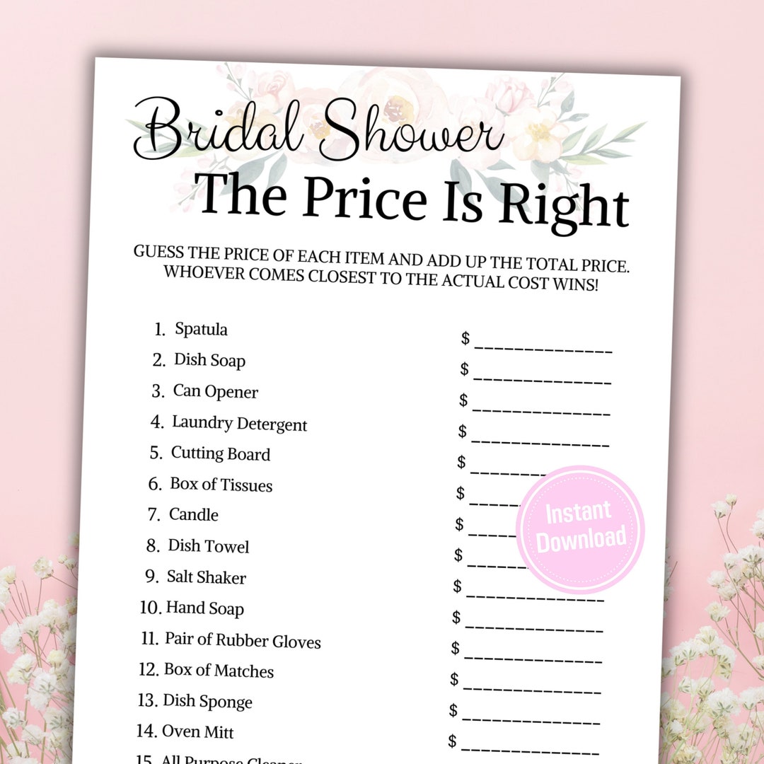 Bridal Shower the Price is Right Game | Printable Guess the Price Game ...