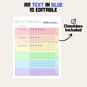 Monthly Habit Tracker Rainbow Color Printable, Habit Tracker Template ...