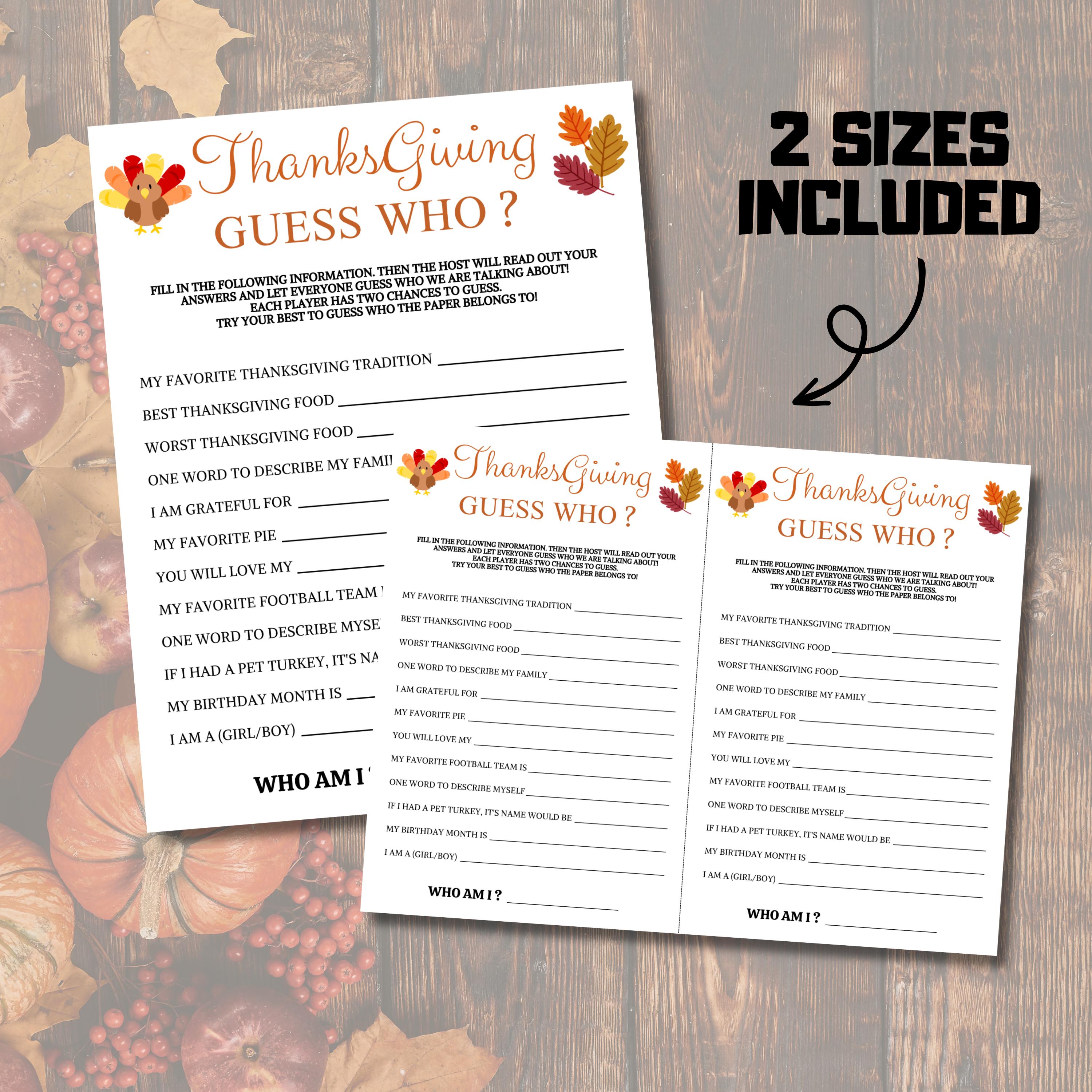 Thanksgiving Guess Who Game | Friendsgiving Who Am I Game | Printable ...