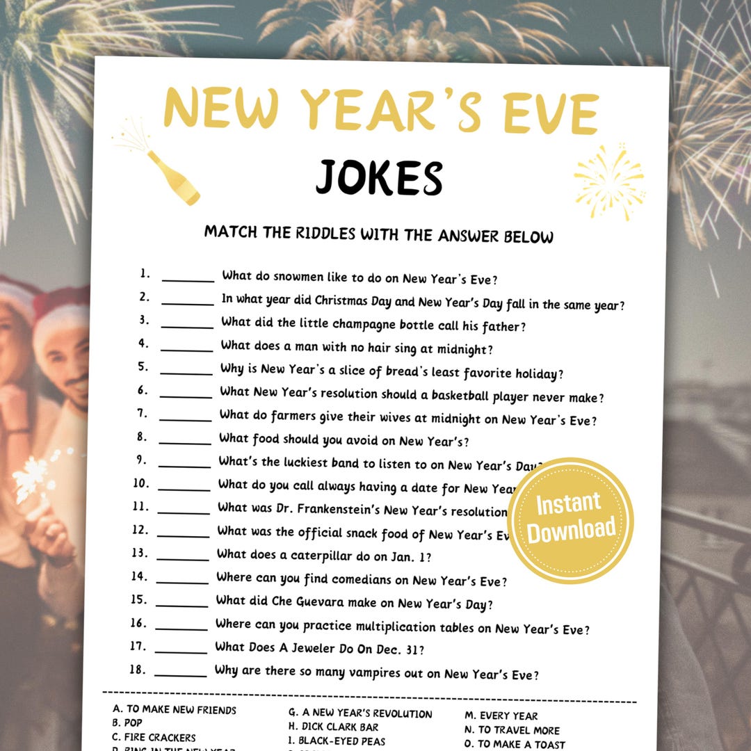 New Year's Eve Jokes Game | New Years Riddle Me This Game | Printable ...