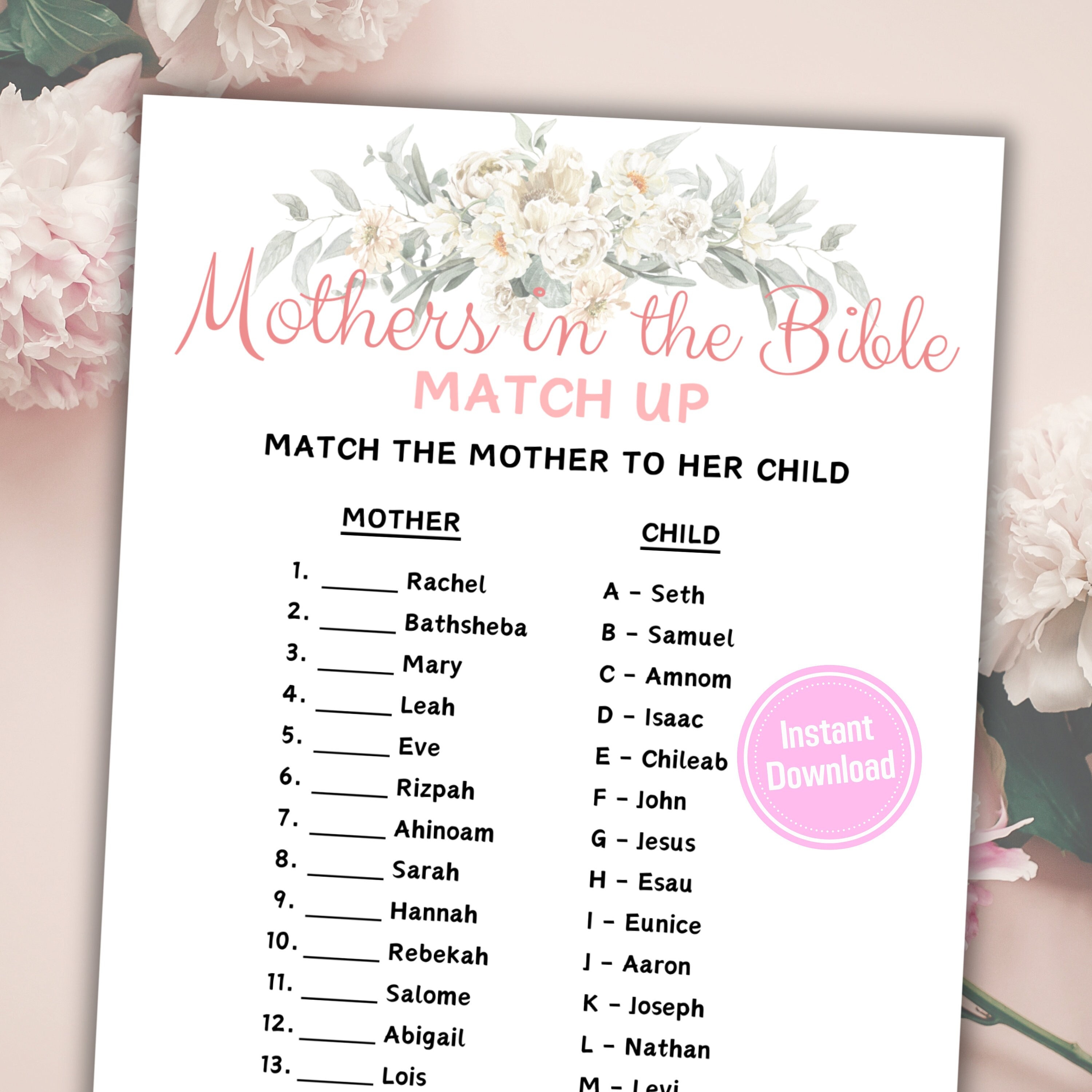 Mothers in the Bible Matching Game | Biblical Match up Game | Bible ...