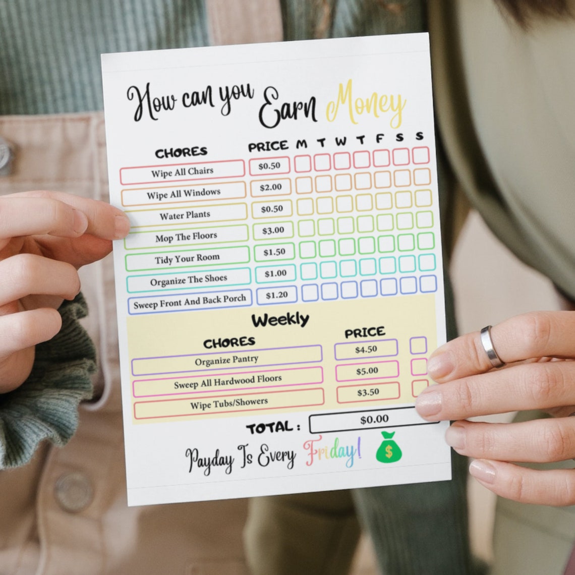 How to Earn Money Weekly Chore Chart Editable Allowance Chore Chart for ...