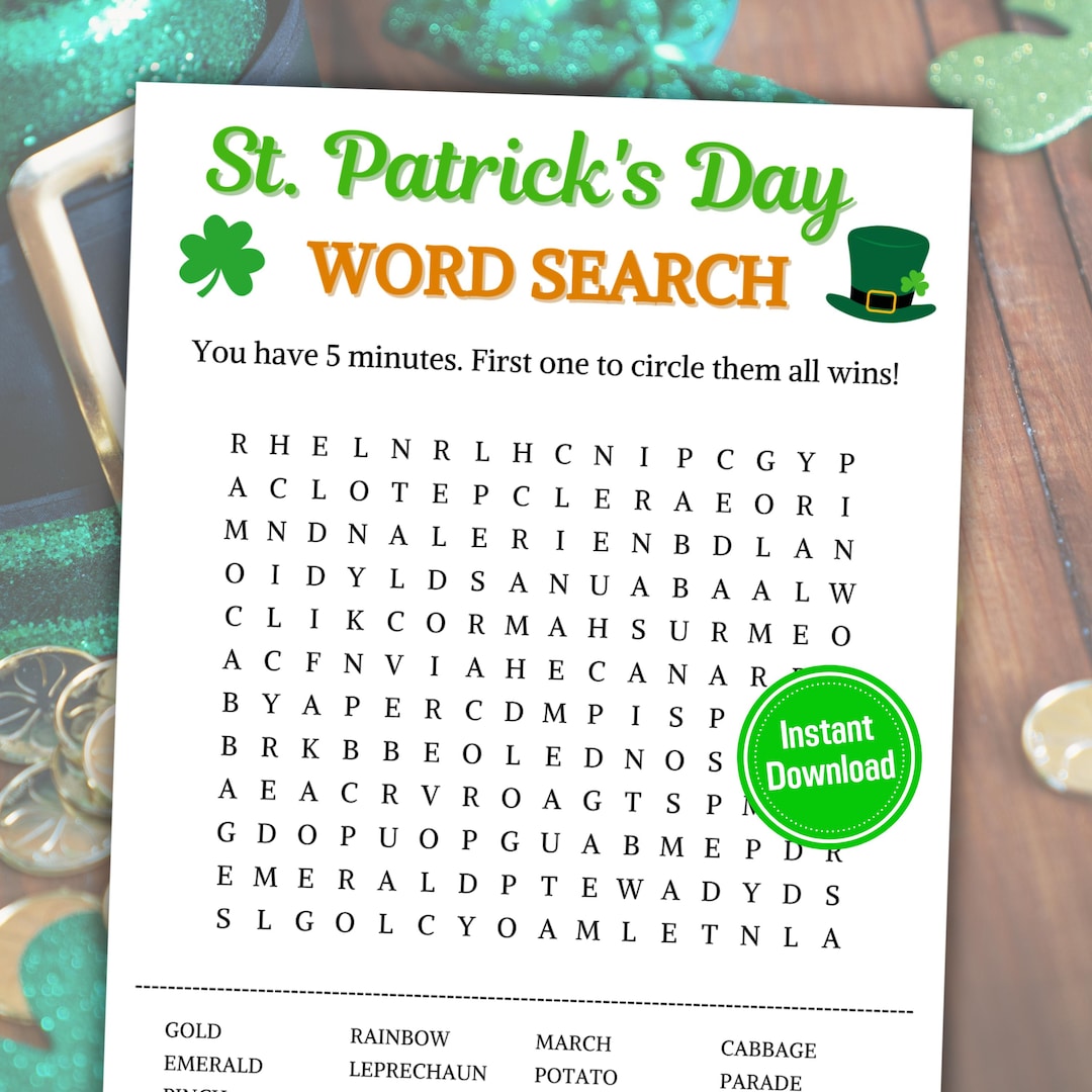 St. Patrick's Day Word Search Game | Printable St. Patrick's Day Party ...