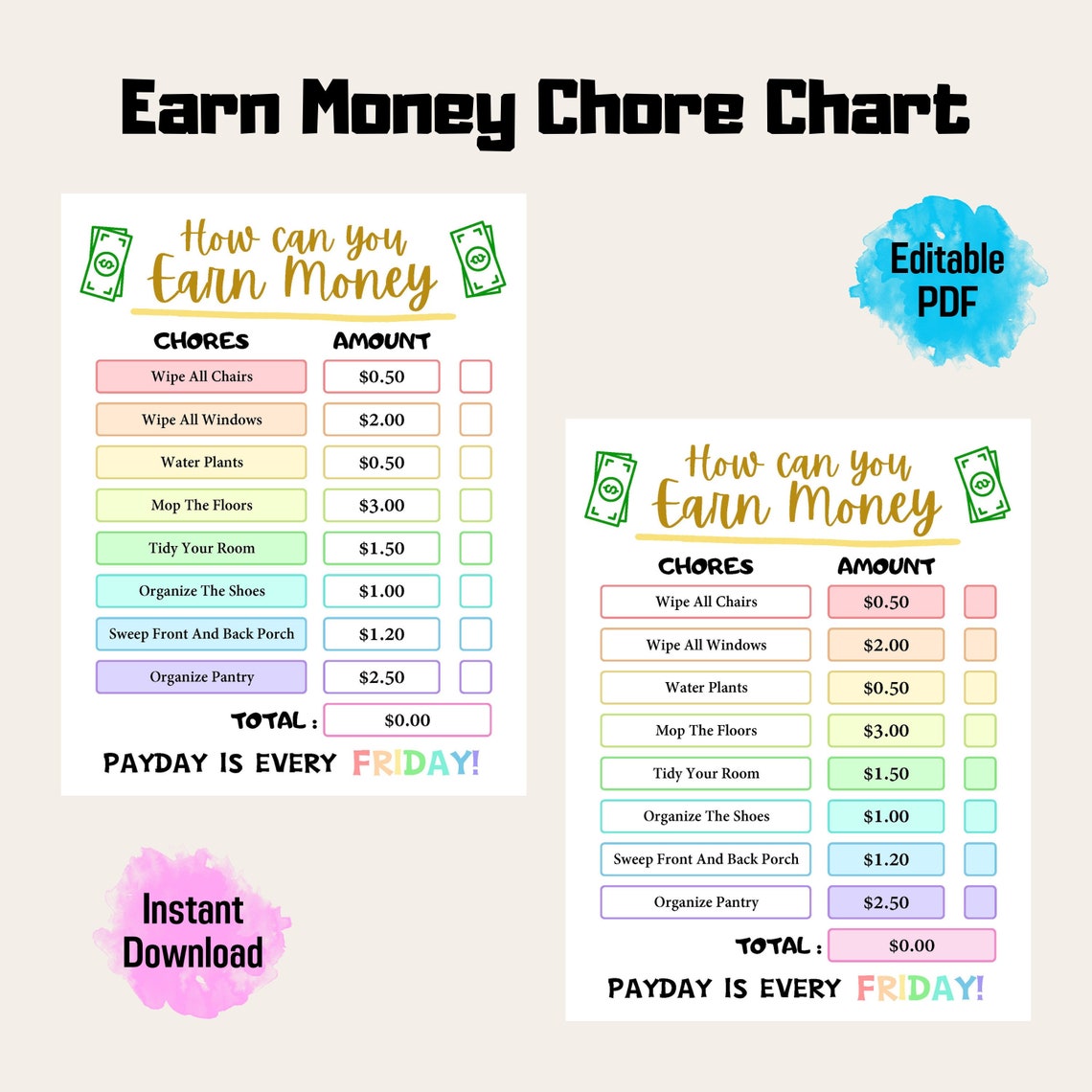 How to Earn Money Chore Chart Printable Editable - Etsy