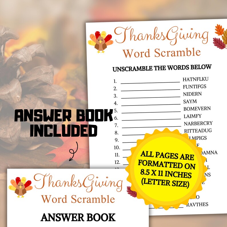 Thanksgiving Word Scramble Game | Thanksgiving Word Game | Fall Trivia ...