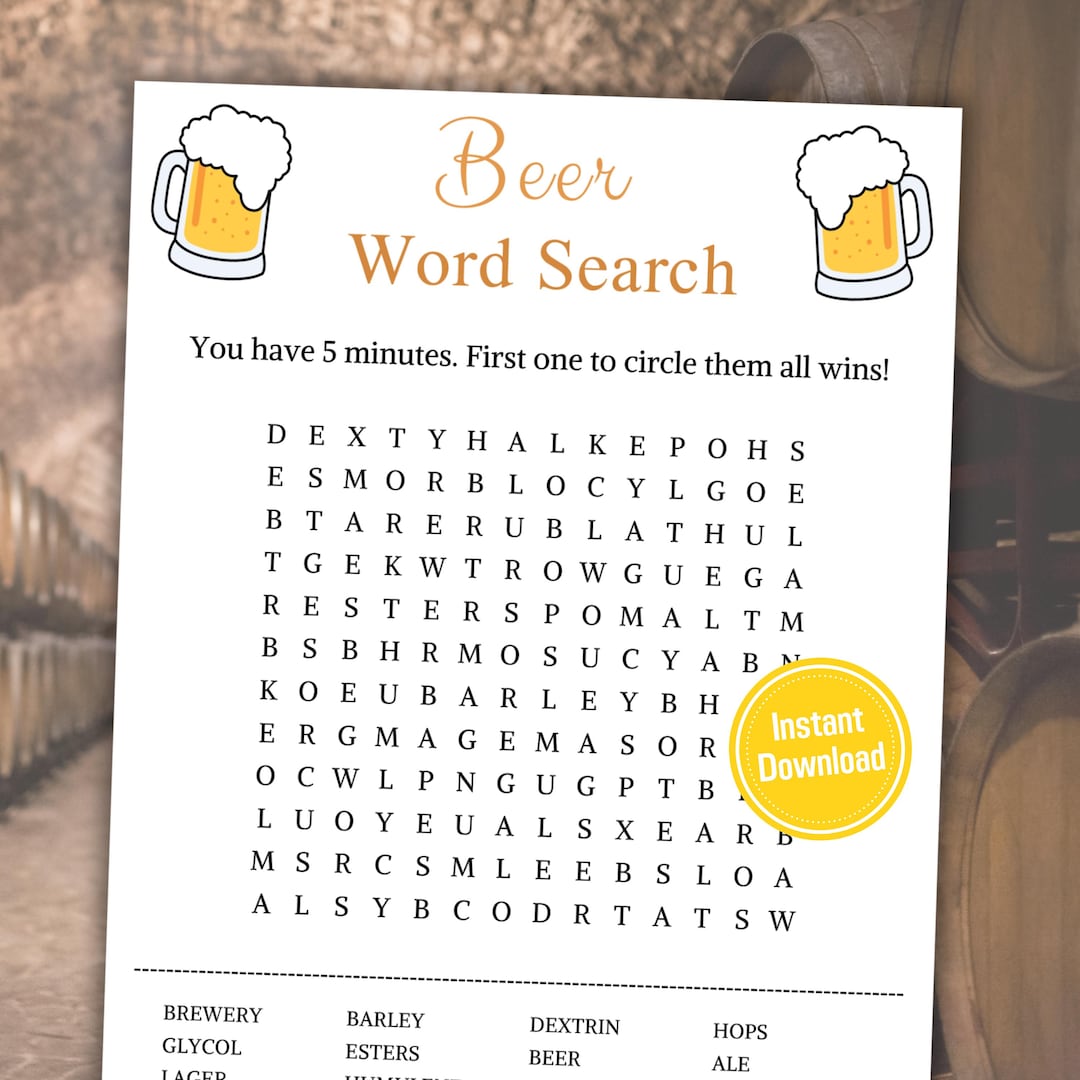 Beer Word Search Game | Printable Beer Word Search Puzzle Game | Beer ...