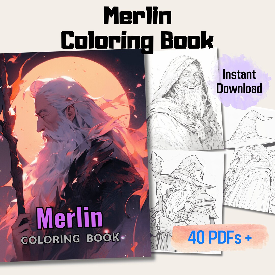 20 Merlin Grayscale Coloring Book, Perfect Gift for Fantasy Enthusiasts ...