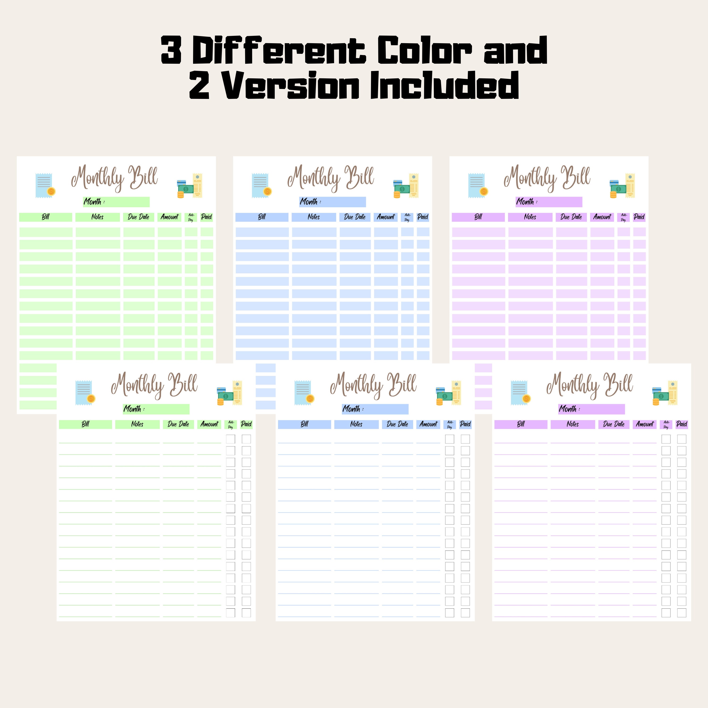 Editable Monthly Bill Payment Tracker Cool Color Tone, Monthly Bill Log ...