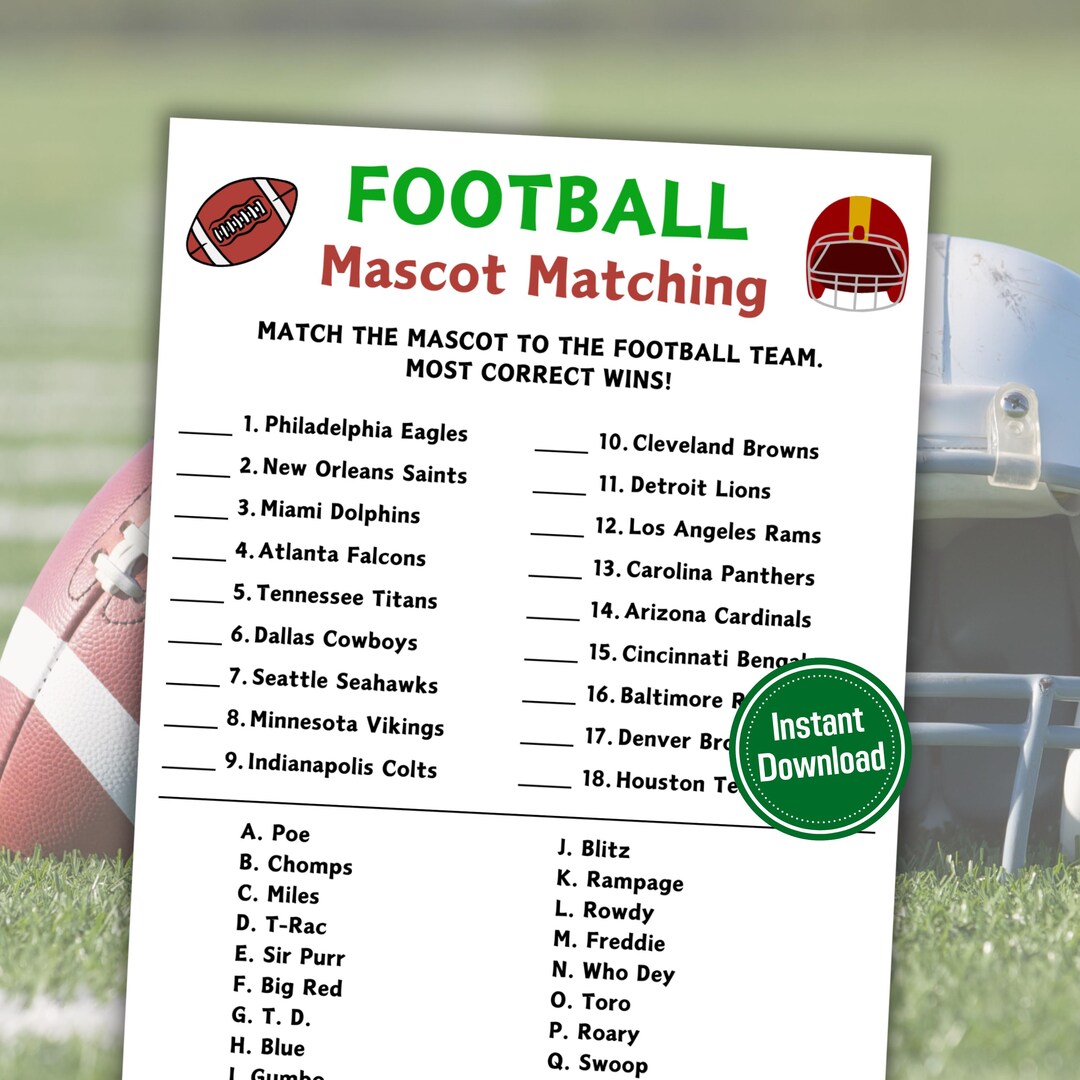 Football Mascot Matching Game | American Football Mascot Match up Game ...