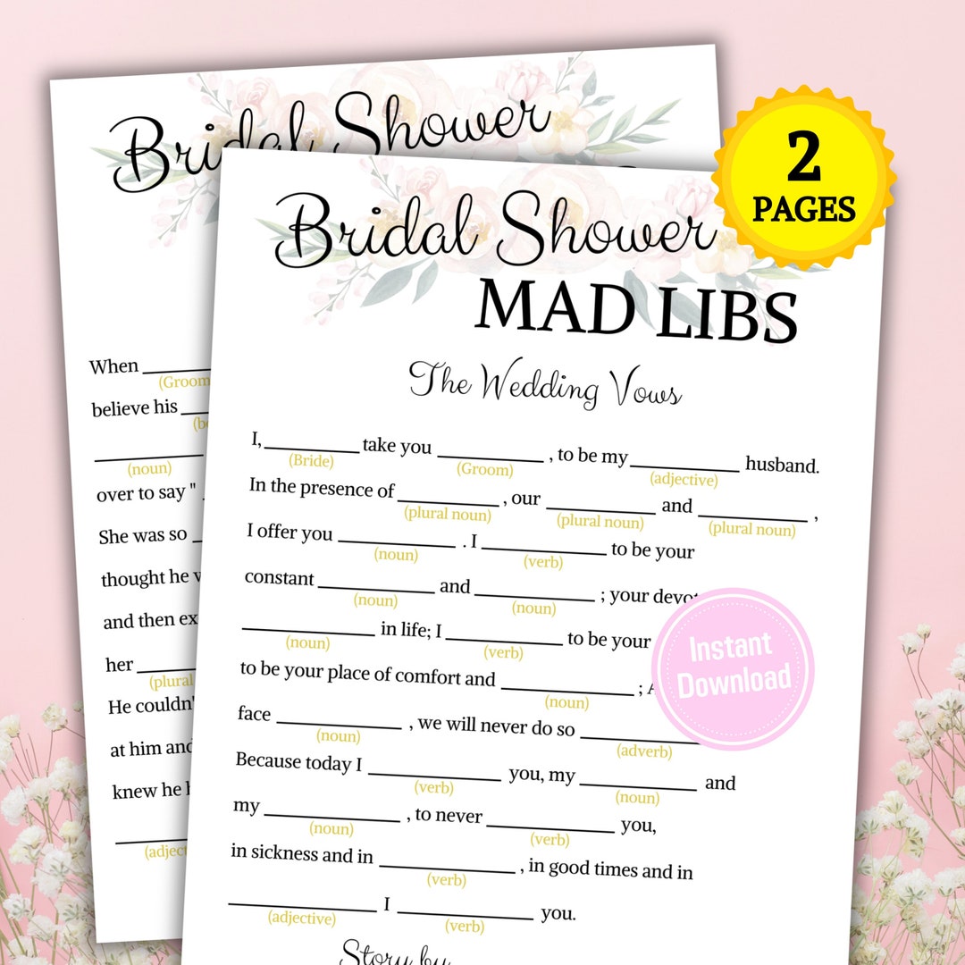Bridal Shower Mad Libs Game | Printable Mad Libs With Modern Minimalist ...