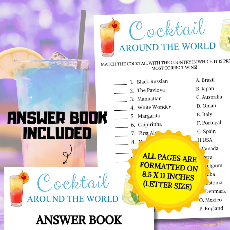 Cocktail Around the World Game | Printable Cocktail of the World Games ...