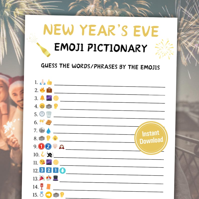 New Year's Eve Emoji Pictionary Game | New Years Emoji Quiz | Printable ...