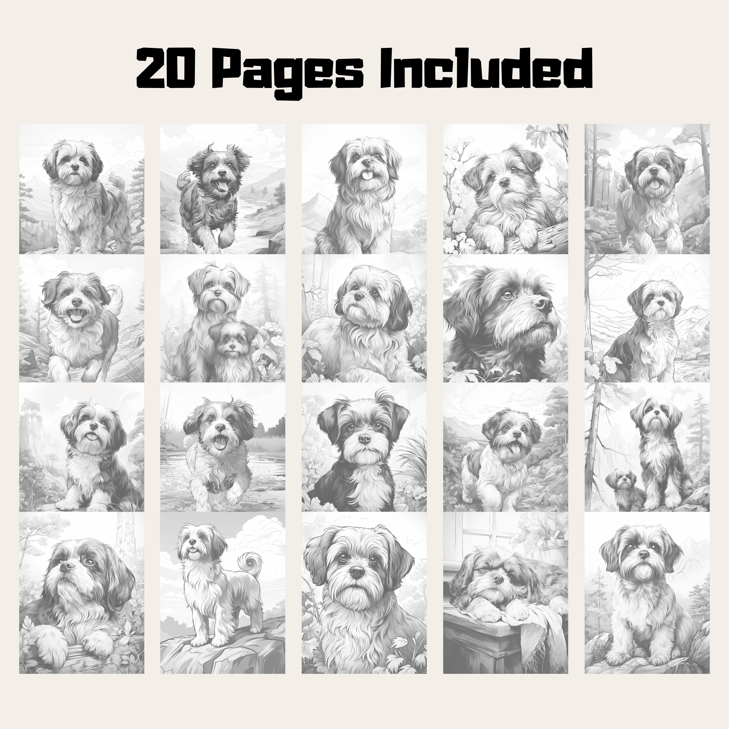 Realistic Shih Tzu Coloring Book, Shih Tzu Grayscale Coloring 20 Pages ...