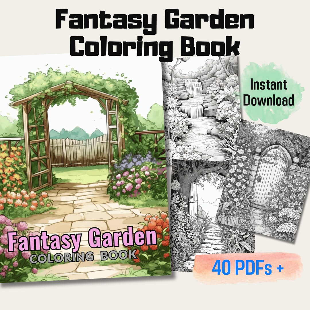 20 Fantasy Garden Coloring Book for Adults and Kids, Grayscale Garden ...