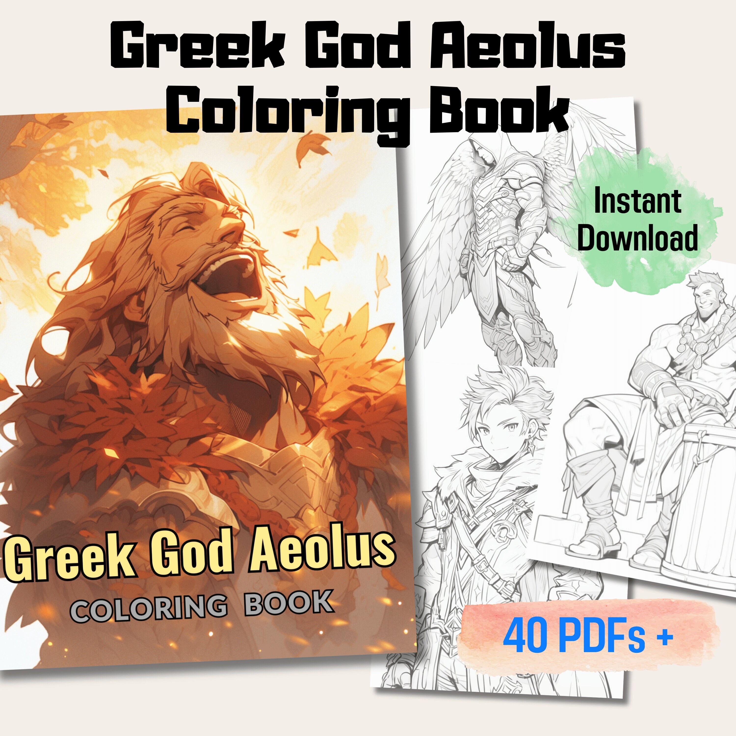 20 Pages Greek God Aeolus Grayscale Coloring Book, Stress Relieving ...