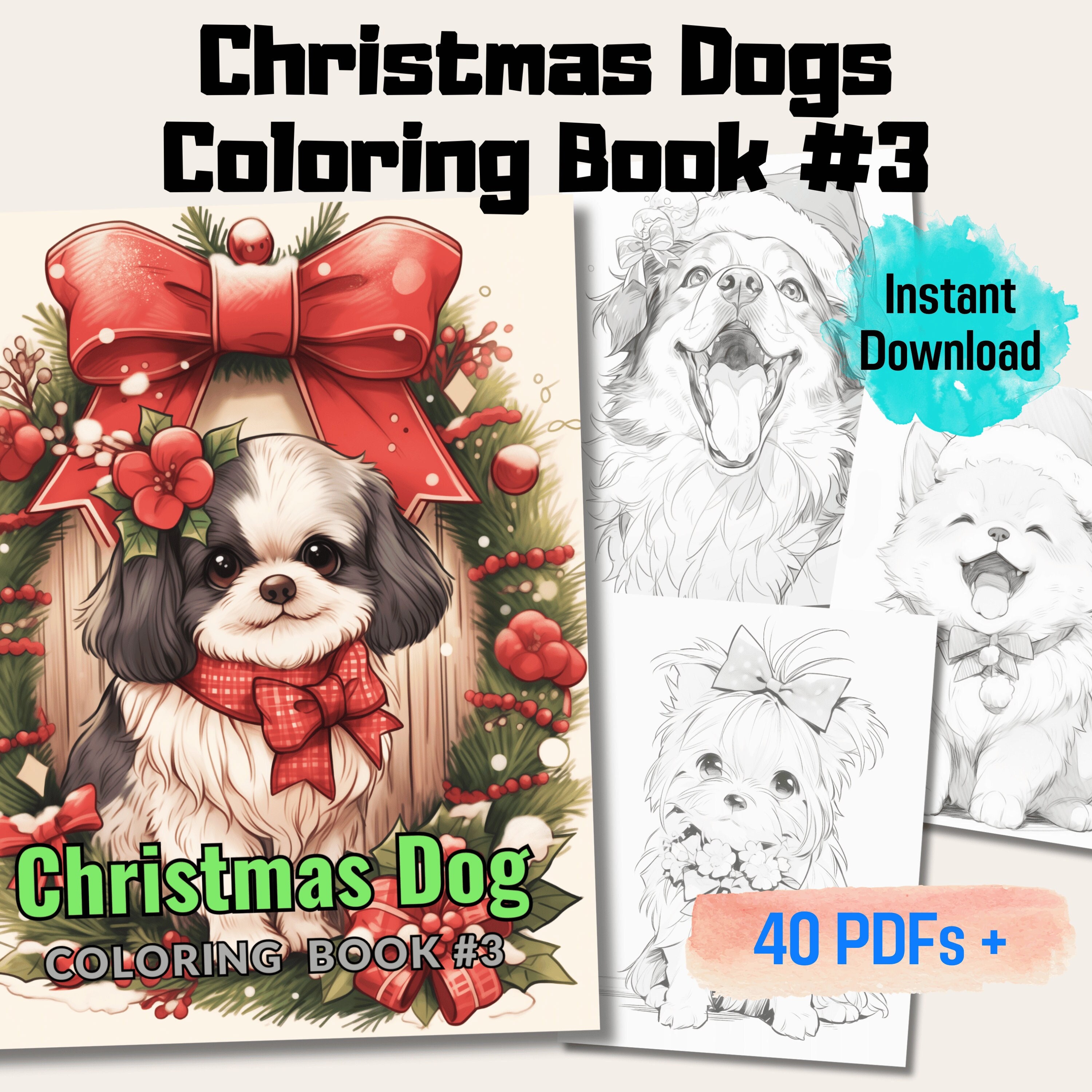 20 Pages Christmas Dogs Coloring Book, Christmas Canine Designs for ...