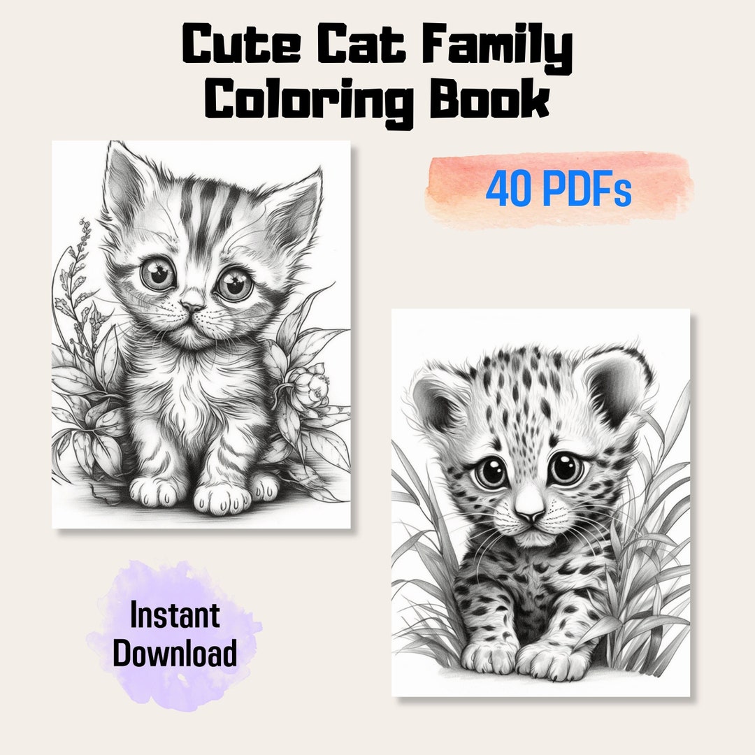 20 Designs Adorable Baby Cat Family Coloring Page Book - Etsy
