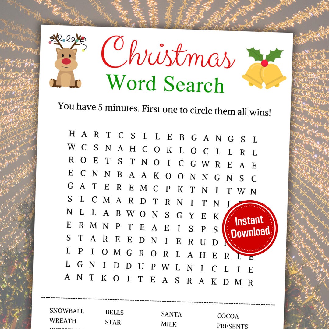 Christmas Word Search Game | Minimalist Christmas Party Word Find Game ...