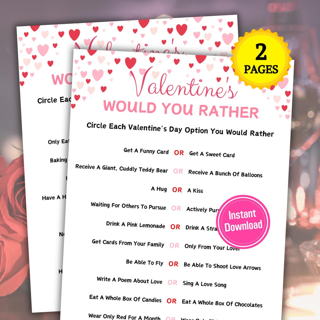 Valentine's Day Would You Rather Game | Valentines Day This or That ...