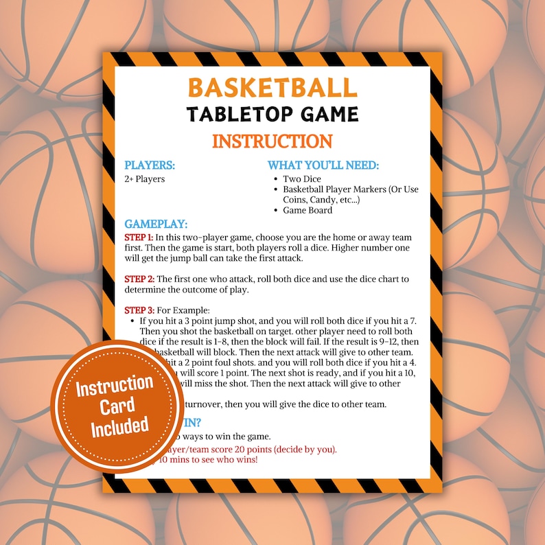 Basketball Tabletop Game | Printable Basketball Dice Game | Basketball ...