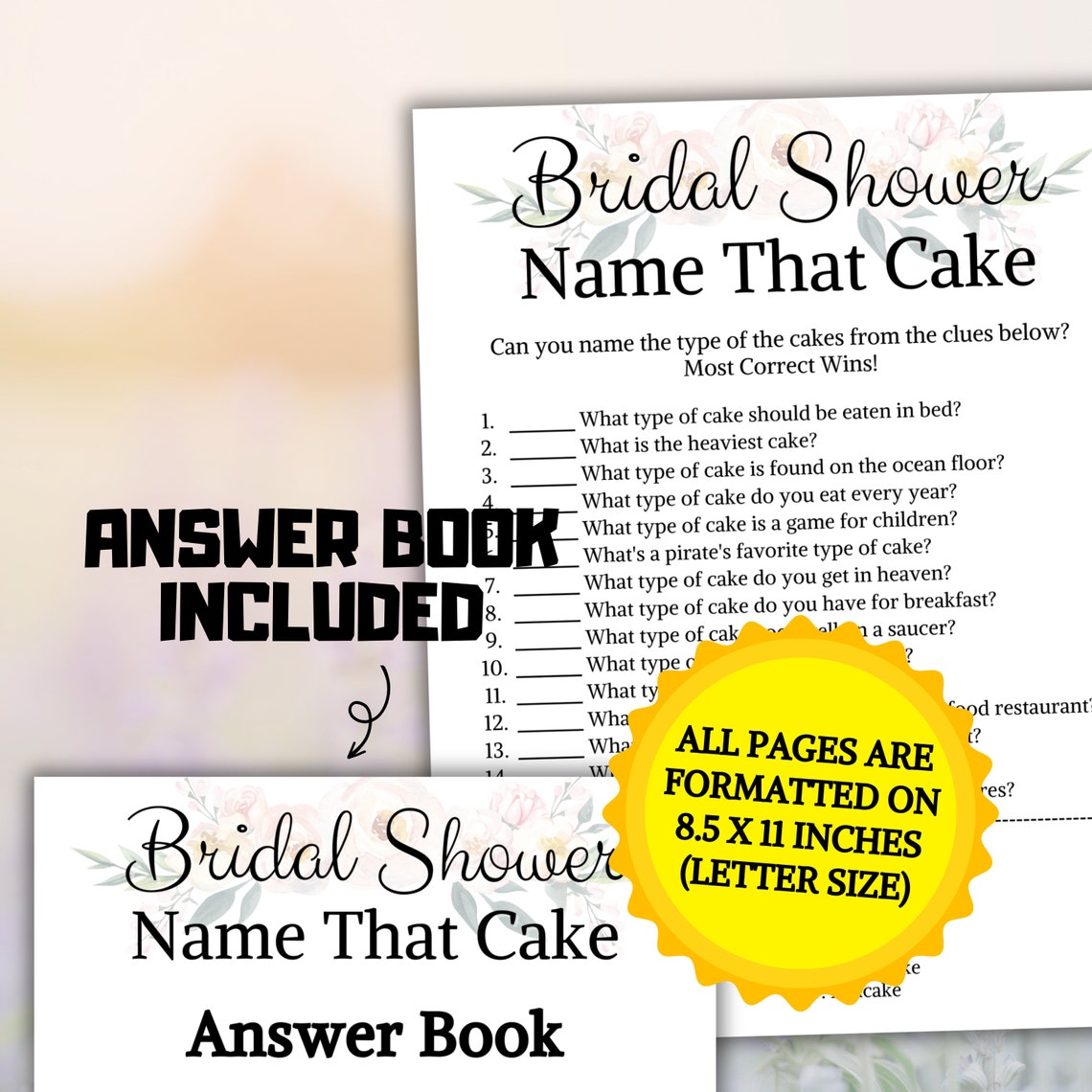 Bridal Shower Name That Cake Game | Guess the Cake Name | Printable ...
