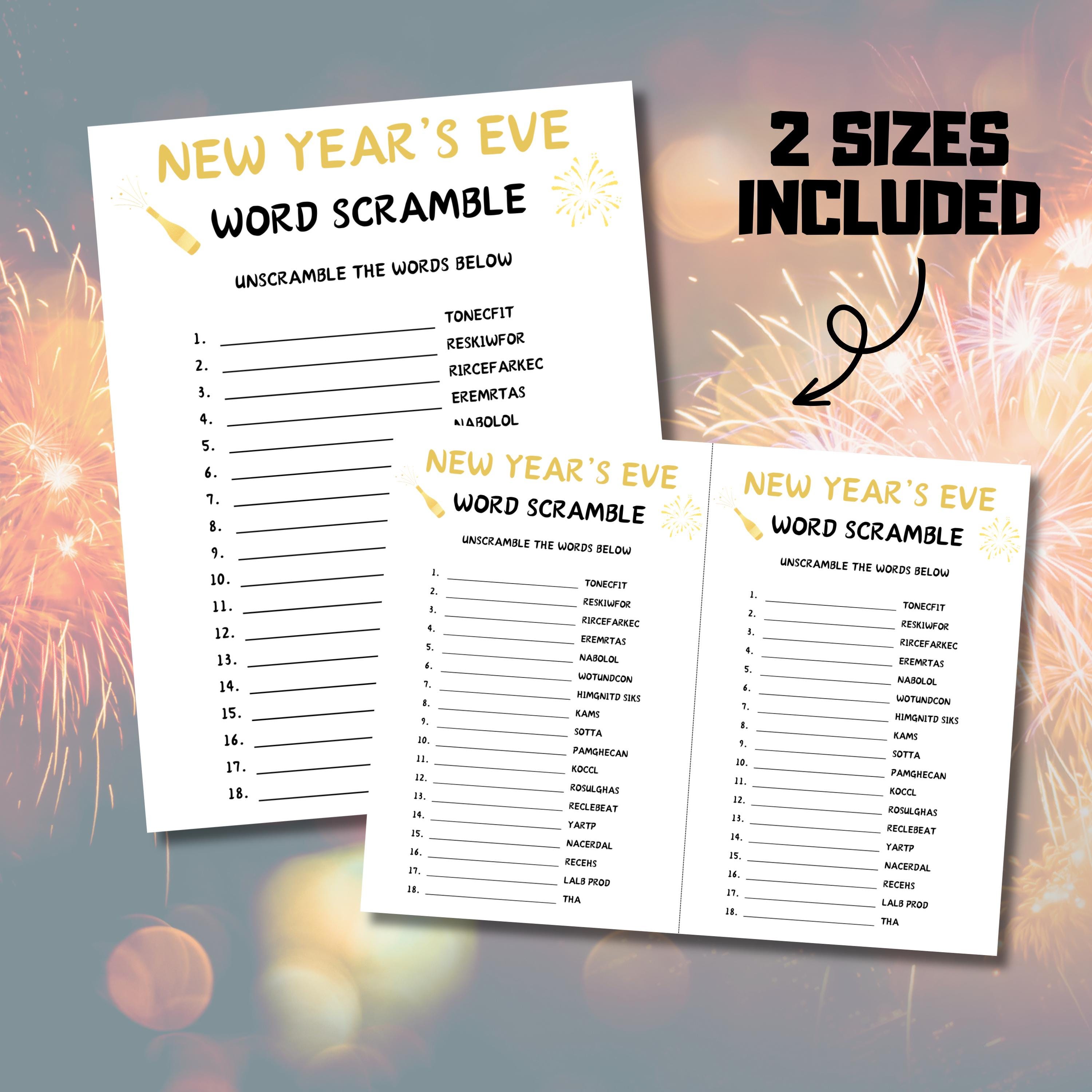 New Year's Eve Word Scramble Game | New Year Party Unscramble Game ...