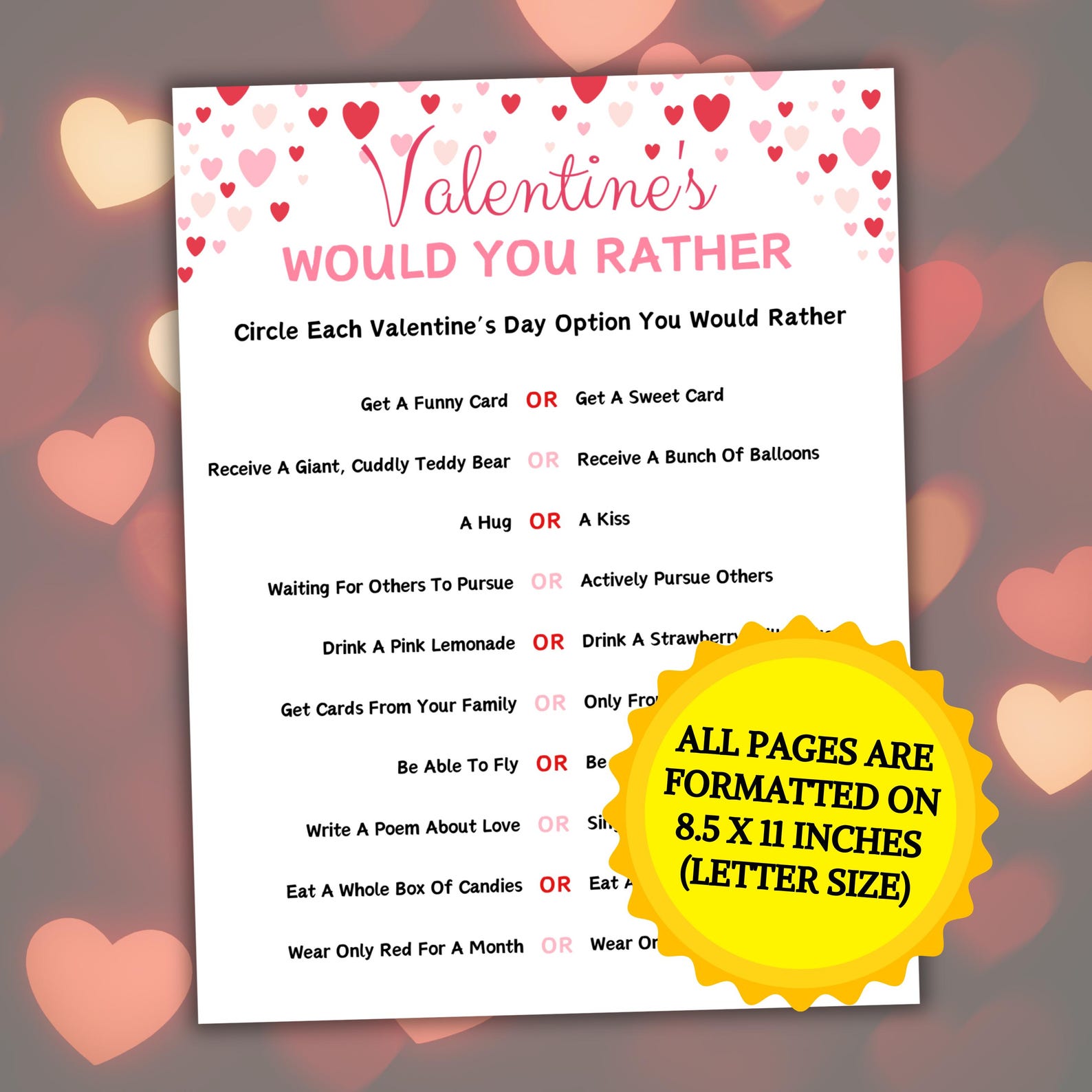 Valentine's Day Would You Rather Game | Valentines Day This or That ...