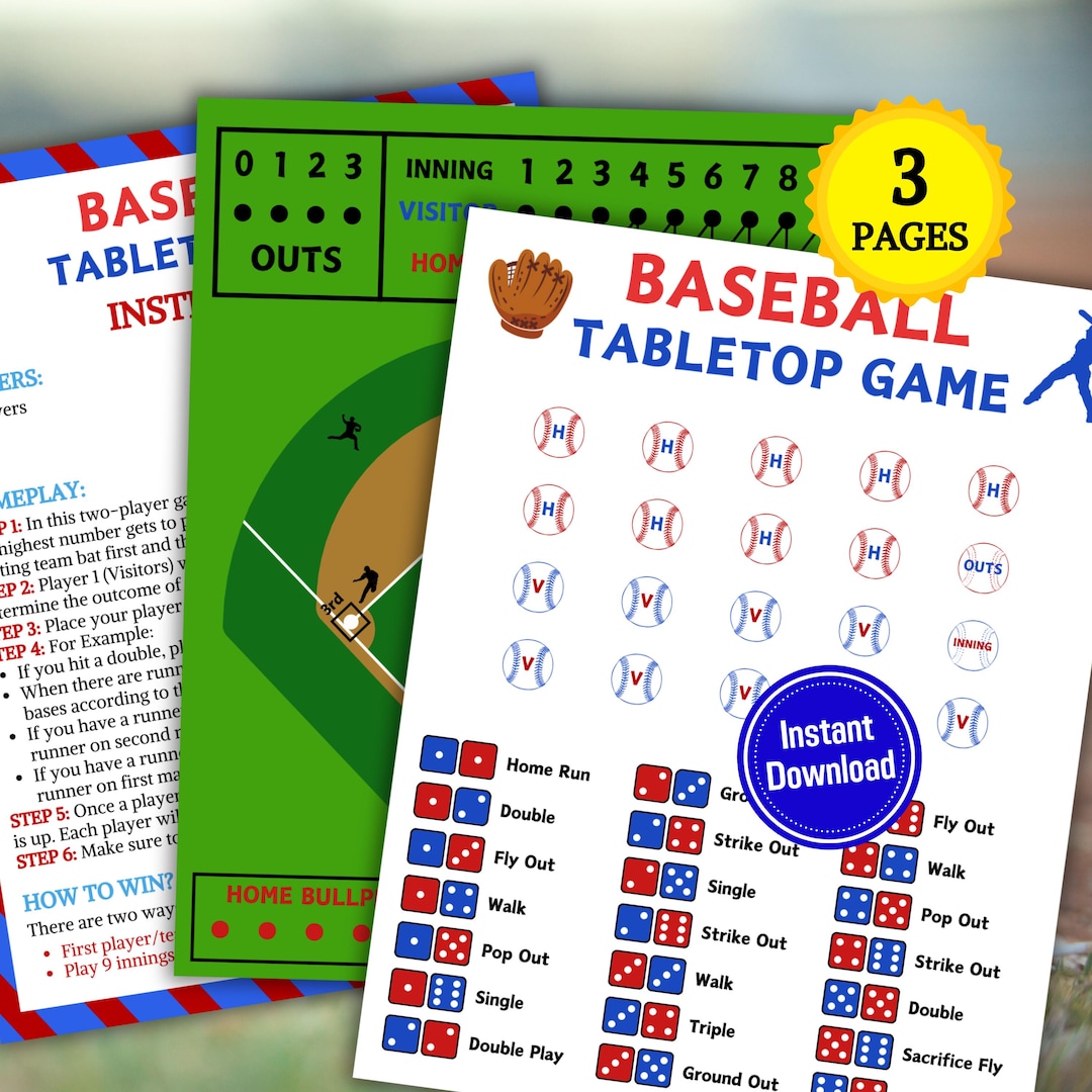 Baseball Tabletop Game | Printable Baseball Dice Game | Baseball Team ...
