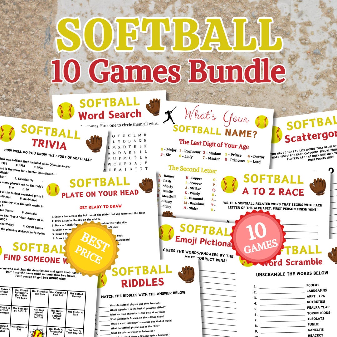 Softball Games Bundle | Printable Softball Team Party Game | Softball ...