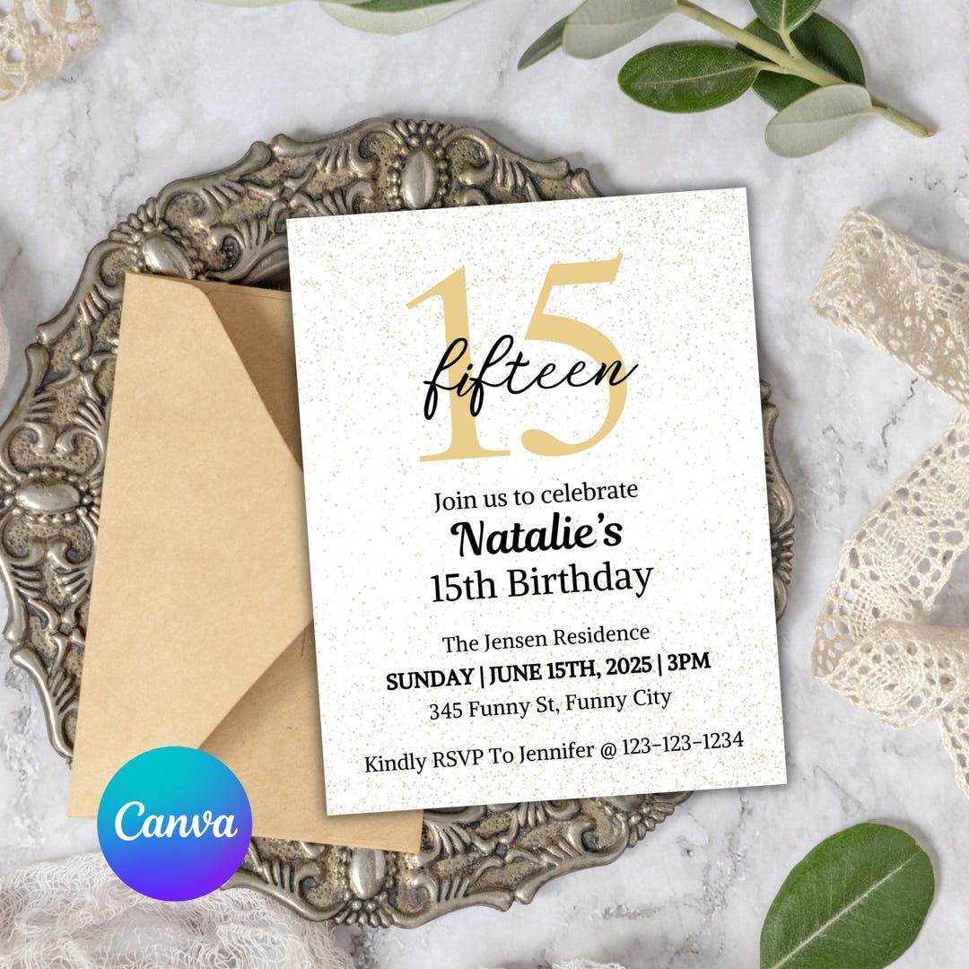 15th Birthday Invitation | Editable 15th Birthday Party Invite ...