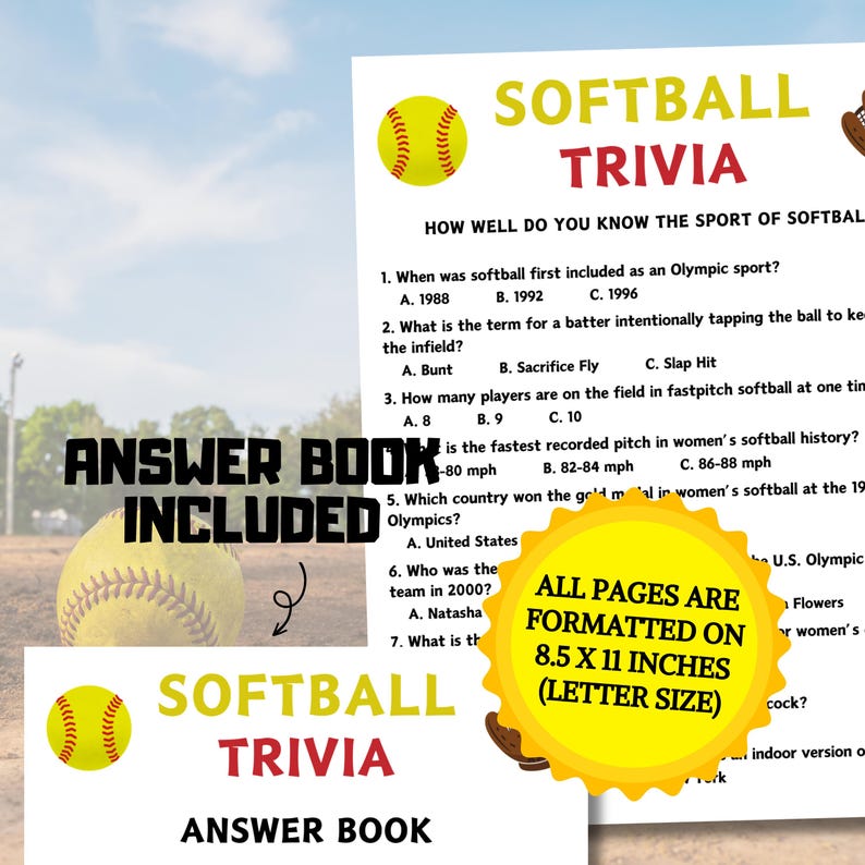 Softball Trivia Game | Softball Knowledge Quiz Game | Printable ...