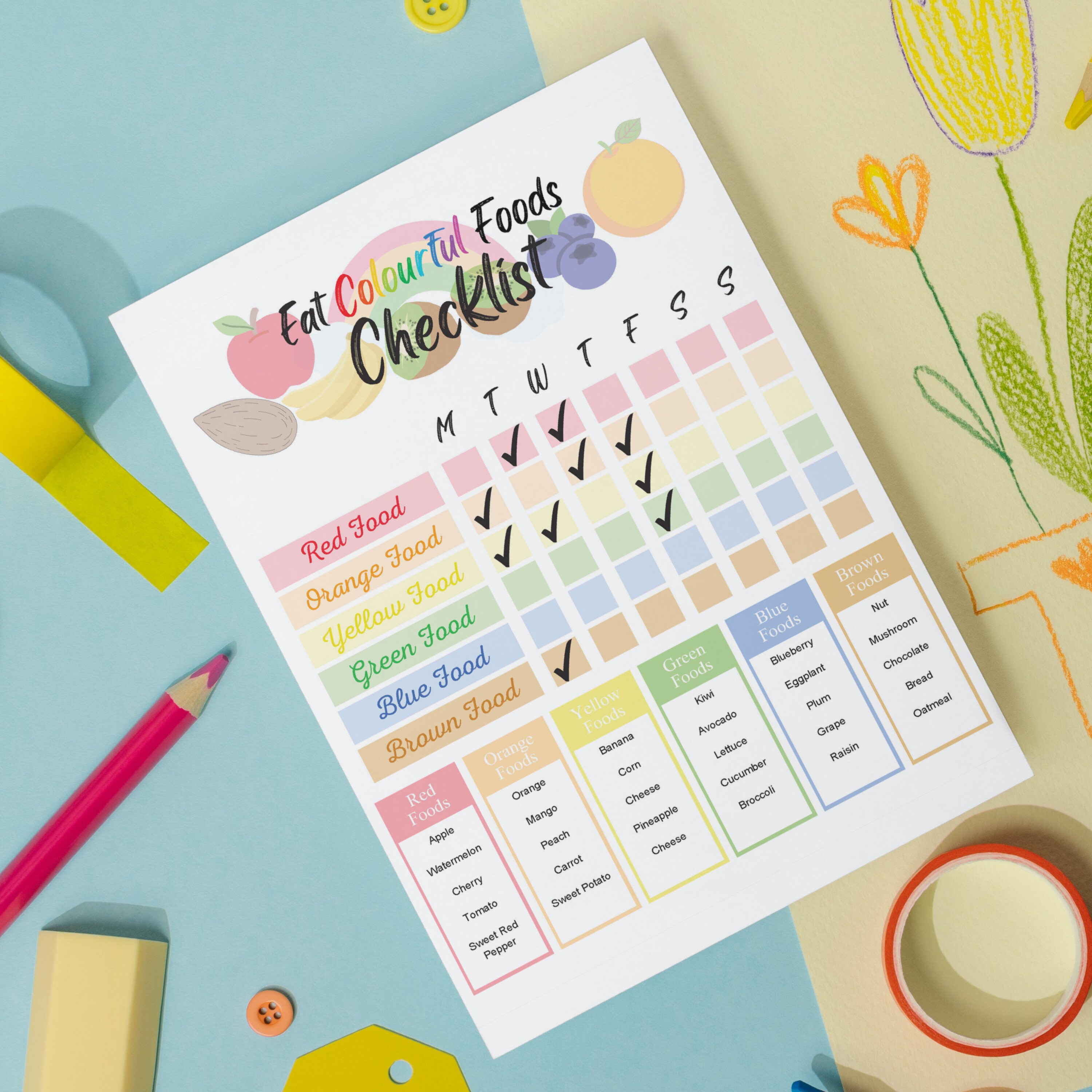 Eat Colourful Foods Checklist, Eat Colorfully, Eat the Rainbow Chart ...