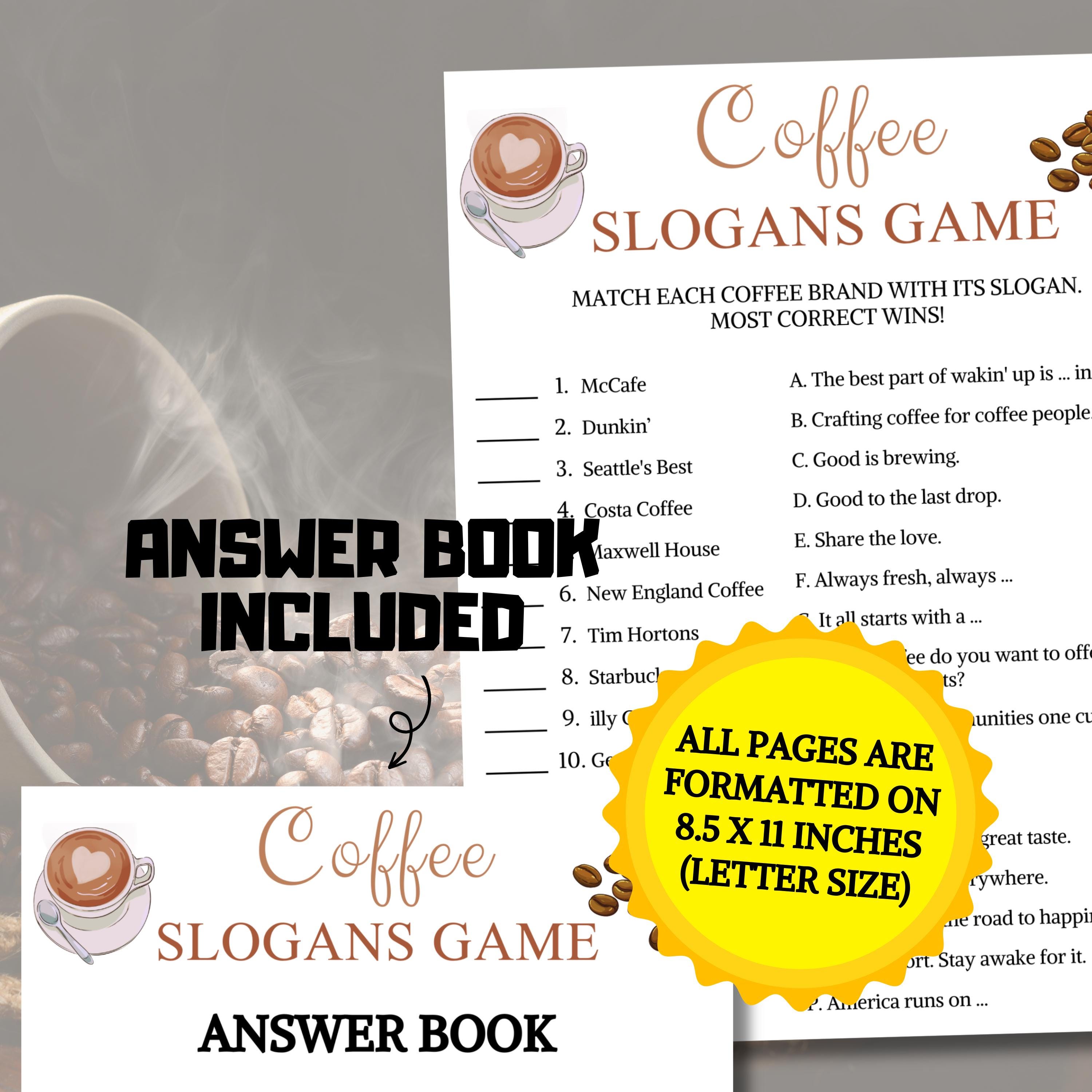 Coffee Slogans Game | Printable Coffee Tagline Games | Coffee Party ...