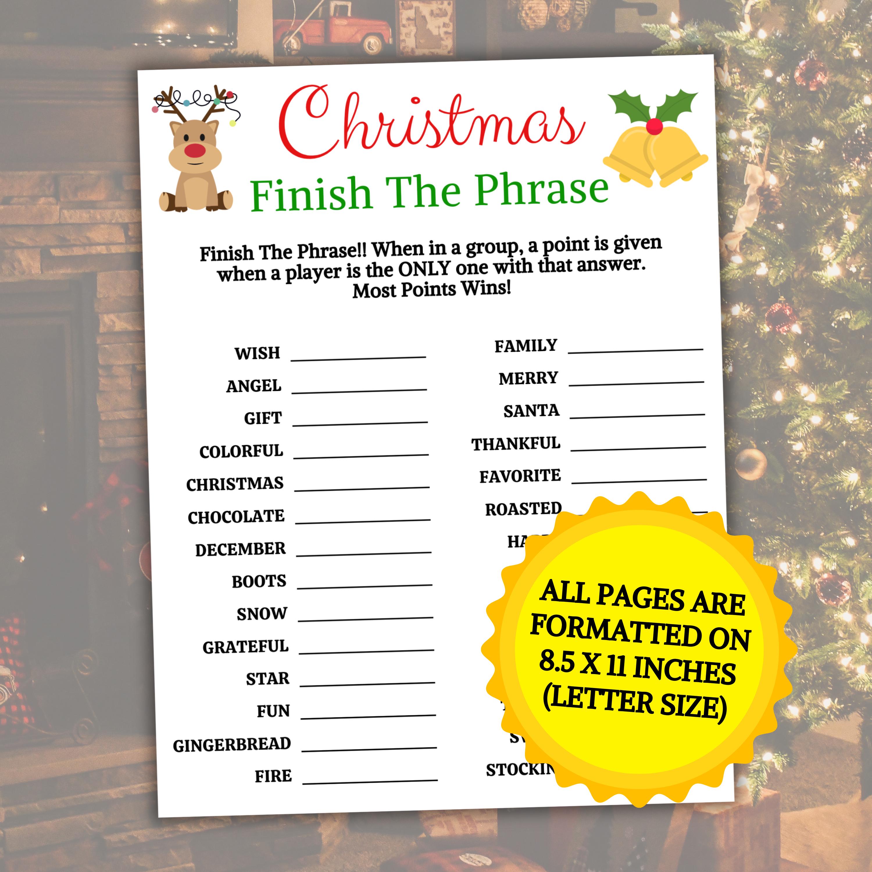 Christmas Finish the Phrase Game | Christmas Think Fast Game ...