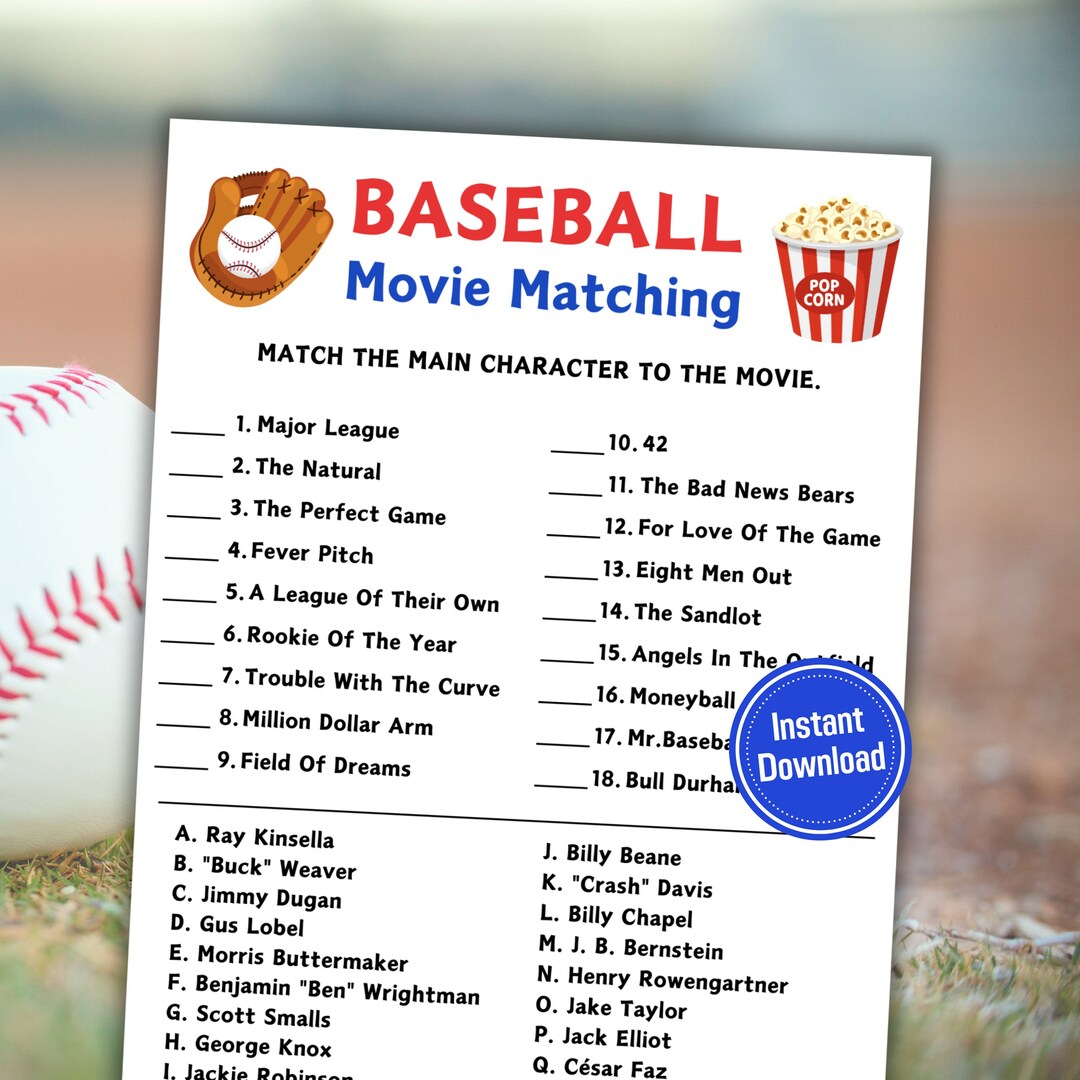 Baseball Movie Matching Game | Baseball Movie Match up Trivia Game ...