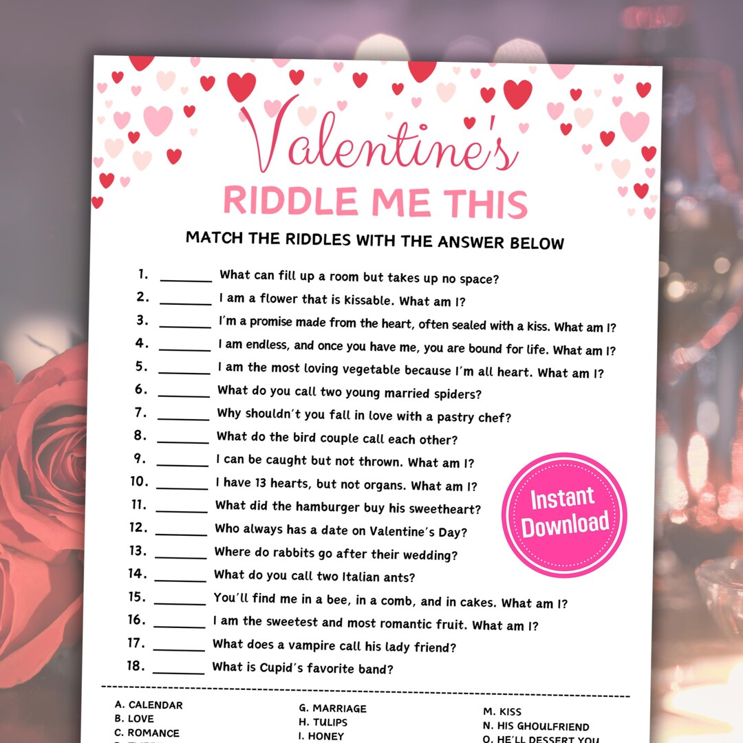 Valentine's Day Riddle Me This Game | Love Riddles Game | Printable ...