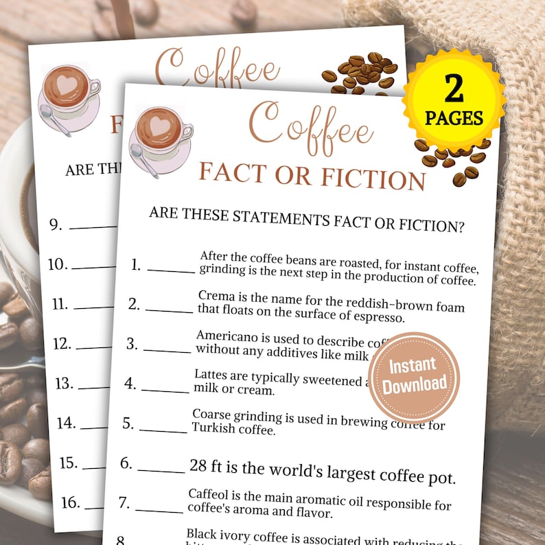 Coffee Fact or Fiction Game | Printable Coffee Trivia True or False ...
