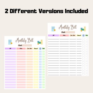 Monthly Bill Payment Tracker Rainbow Color, Expense Tracker, Editable ...