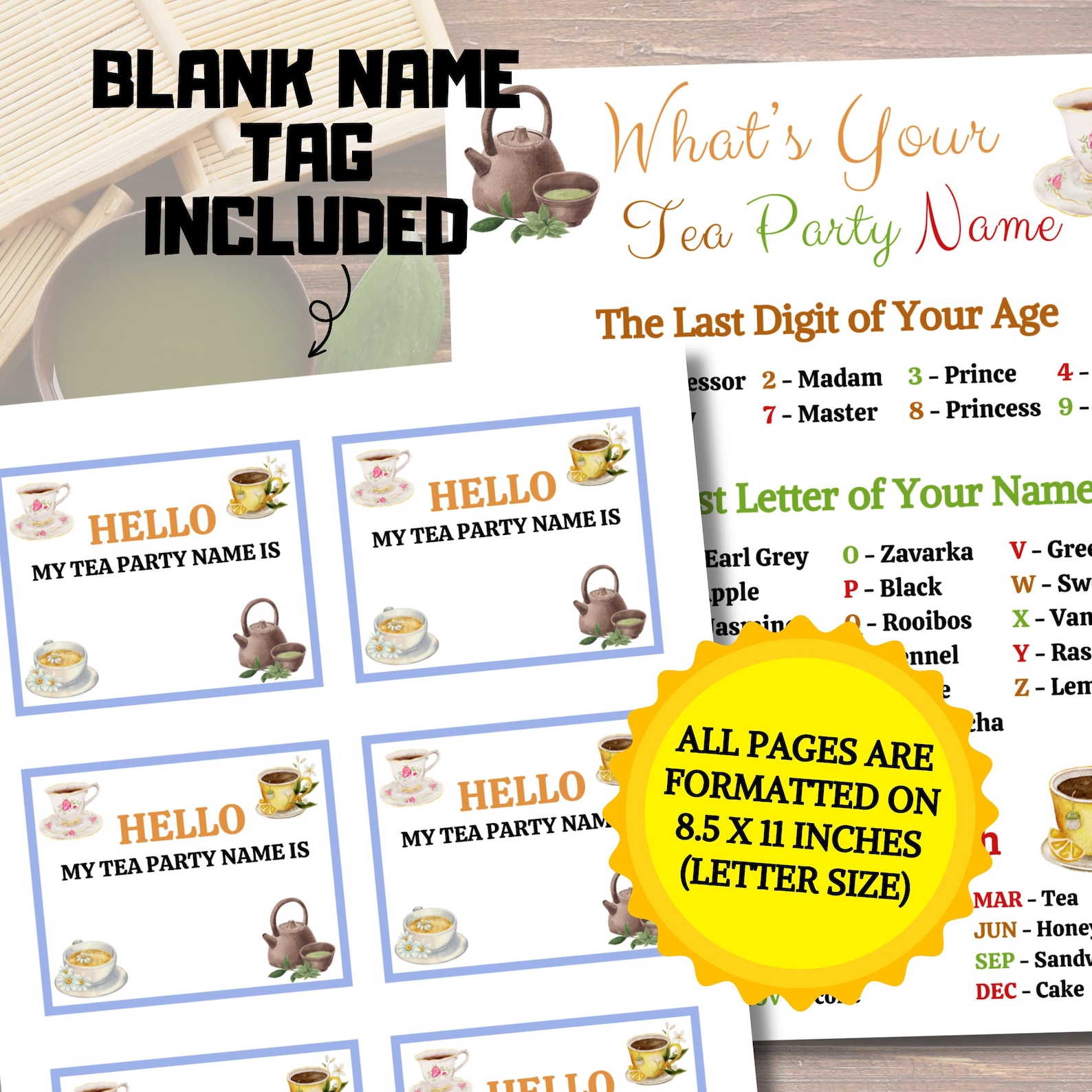 What's Your Tea Party Name Game | Printable Tea Party Name Creator ...