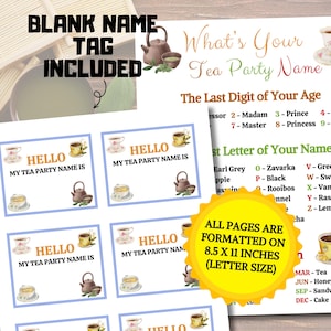What's Your Tea Party Name Game | Printable Tea Party Name Creator ...