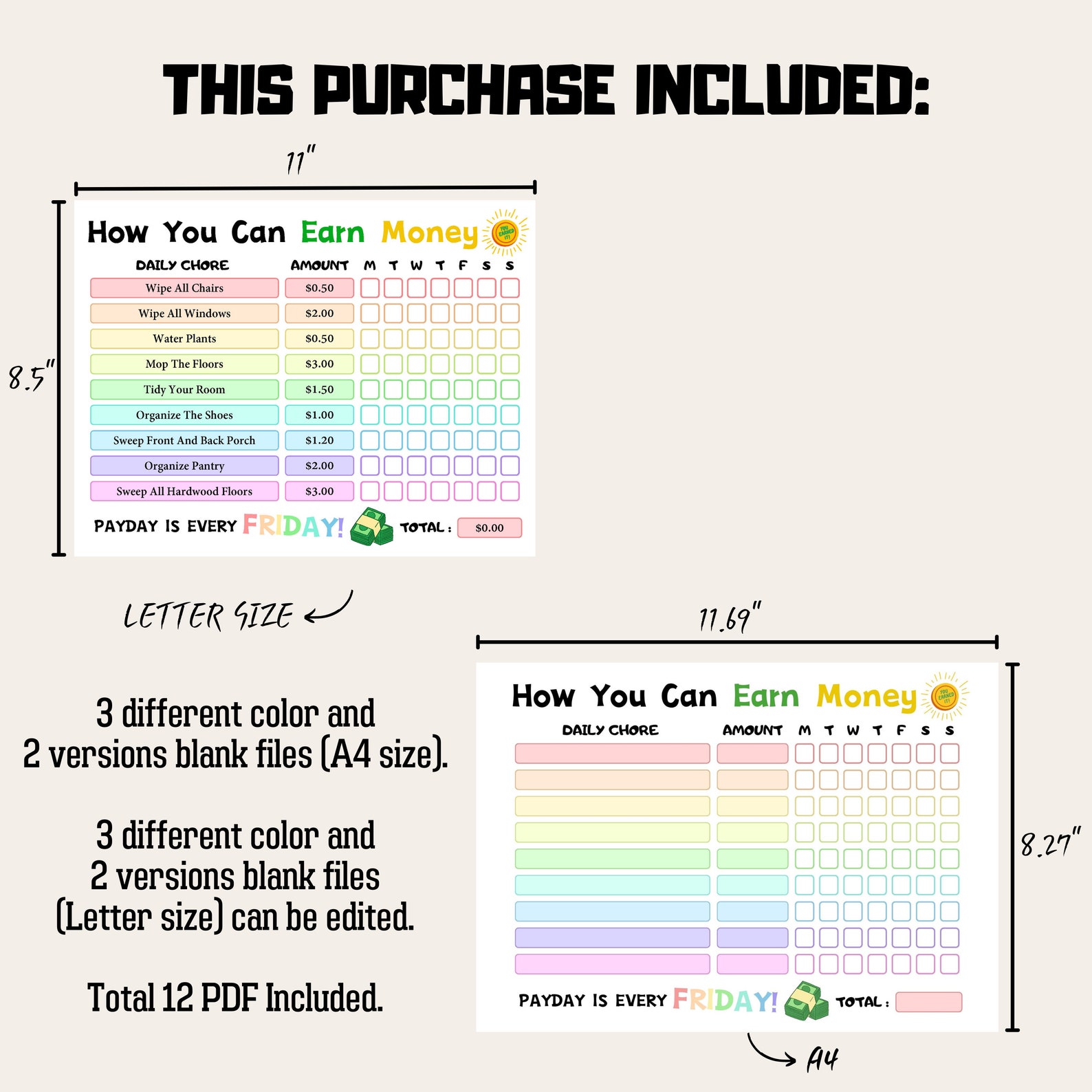 How to Earn Money Chore Chart | Editable Weekly Chore Chart for Kids ...