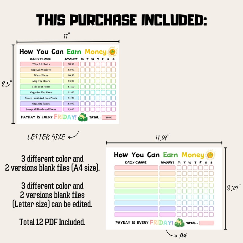 How to Earn Money Chore Chart | Editable Weekly Chore Chart for Kids ...