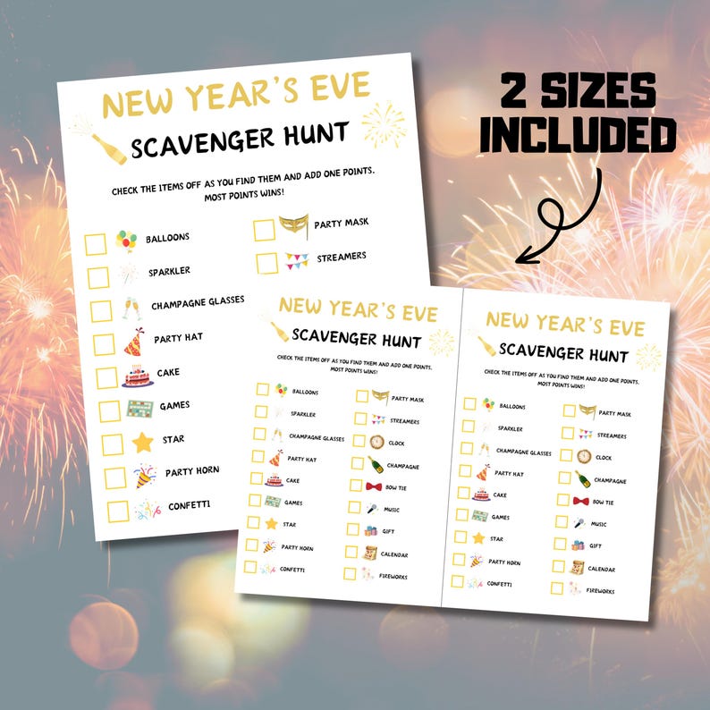 New Year's Eve Scavenger Hunt Game | New Years Treasure Hunt Game ...